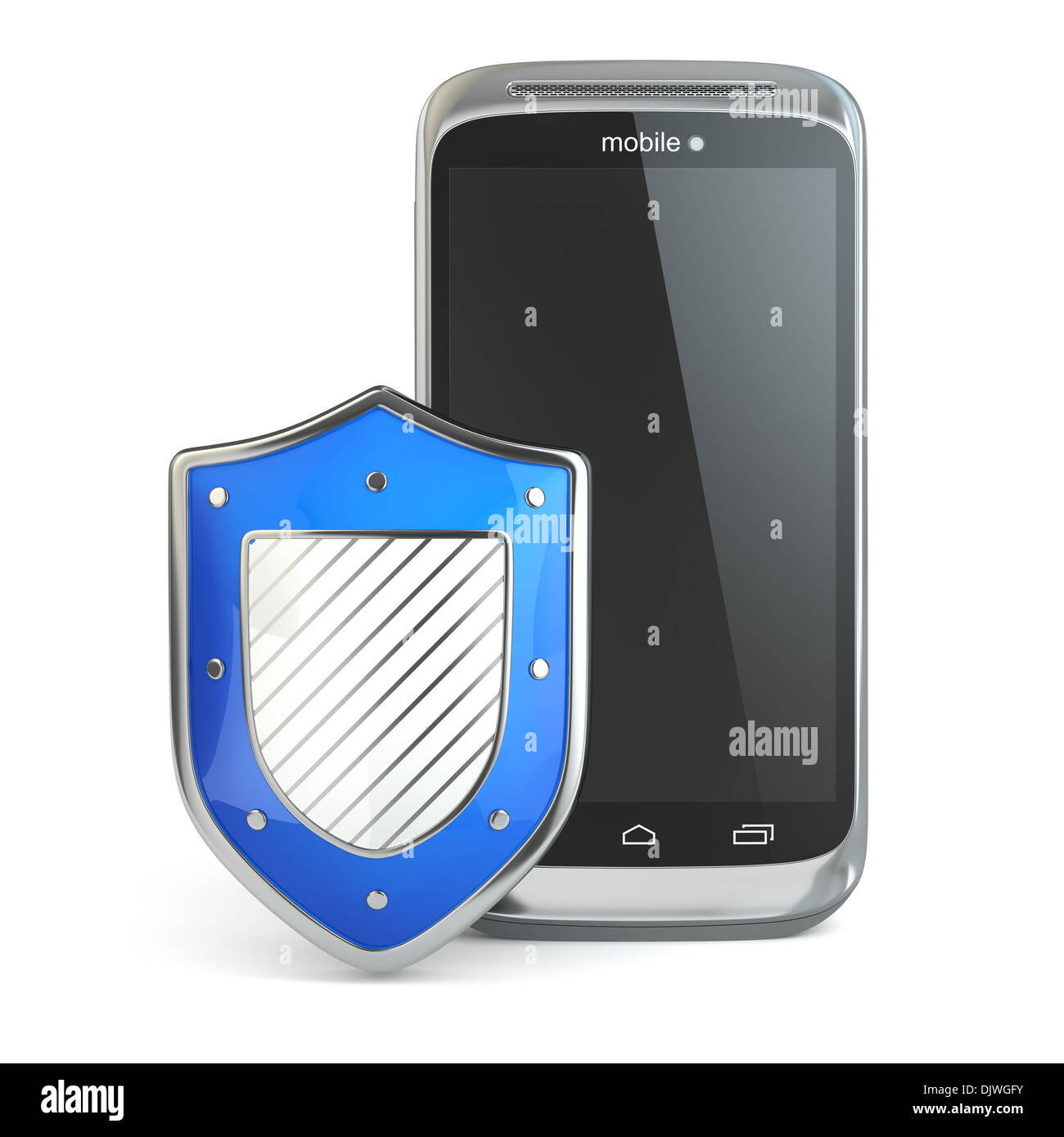 Mobile phone security concept. Cellphone and shield. 3d Stock Photo - Alamy
