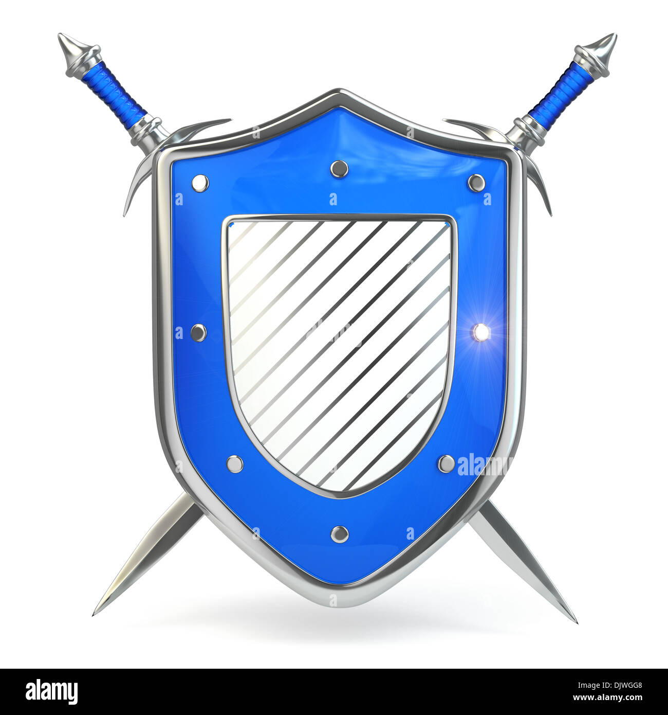 Shield and sword on white isolated background. Security concept. 3d ...