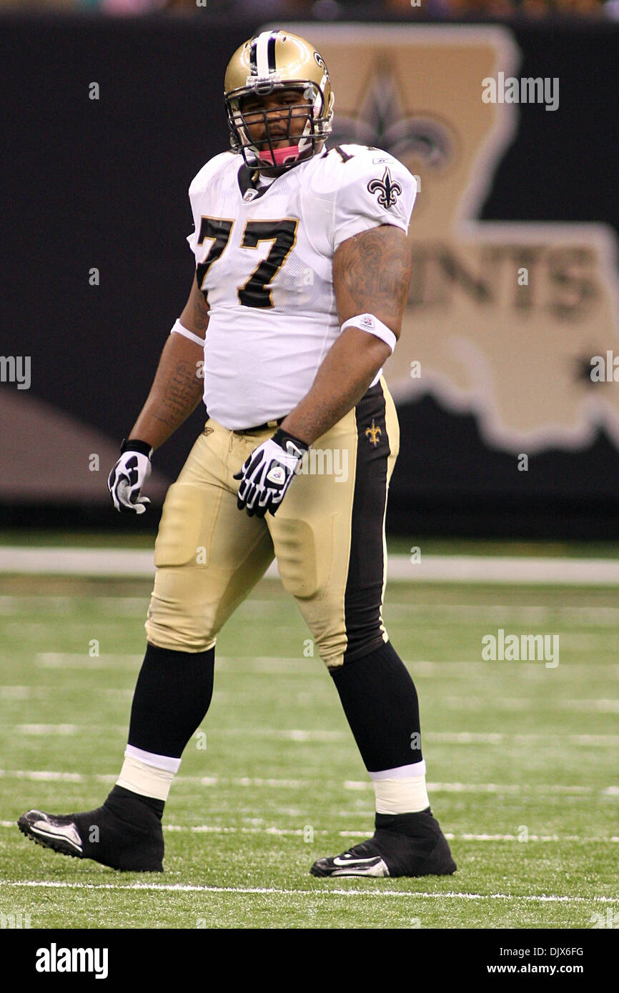 Oct 24, 2010: New Orleans Saints guard Carl Nicks (77) looks on after ...