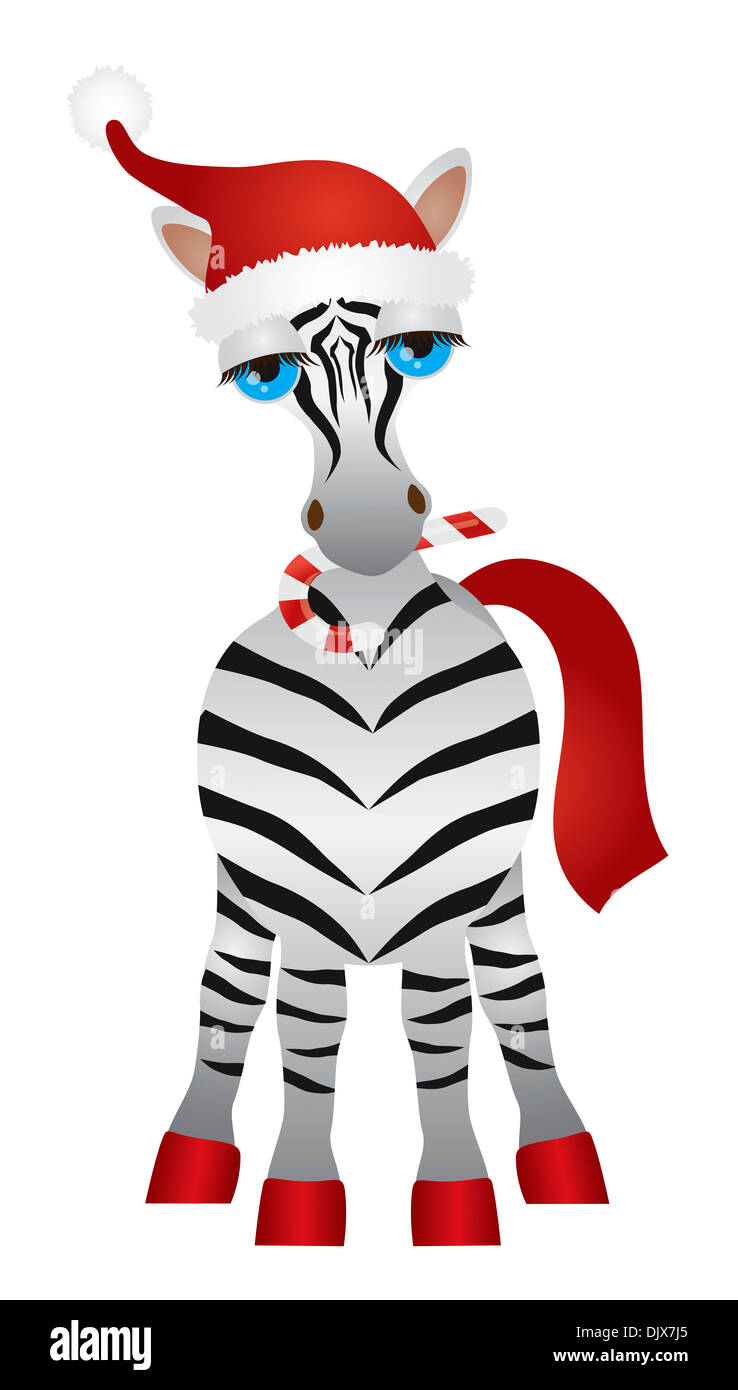 Christmas Zebra Cute with Santa Hat and Candy Cane Isolated on White ...
