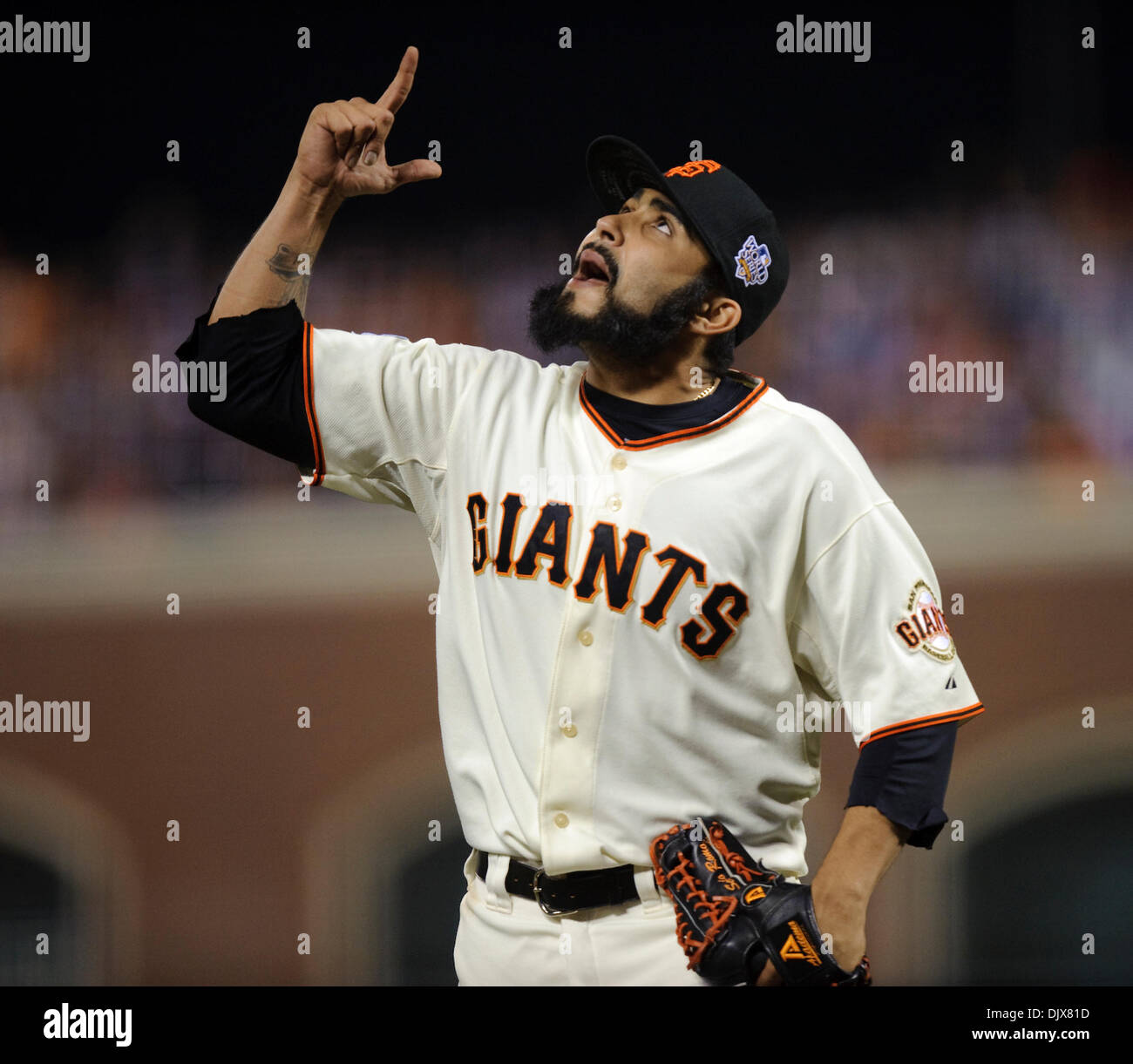 Oct. 27, 2010 - San Francisco, CA, USA - Relief pitcher Sergio Romo ...