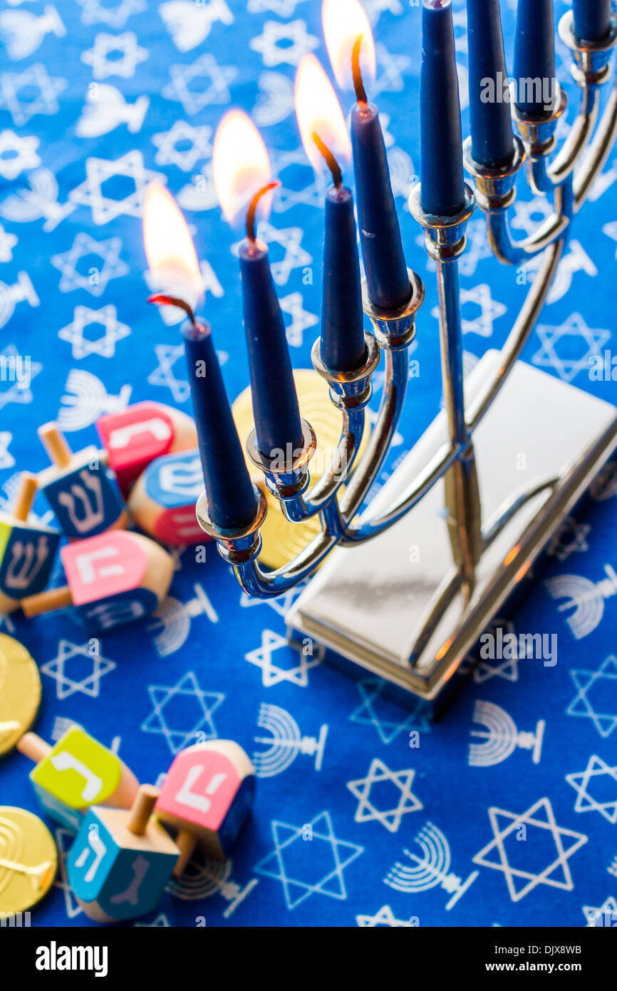 A still life composed of elements of the Jewish Chanukah/Hanukkah ...