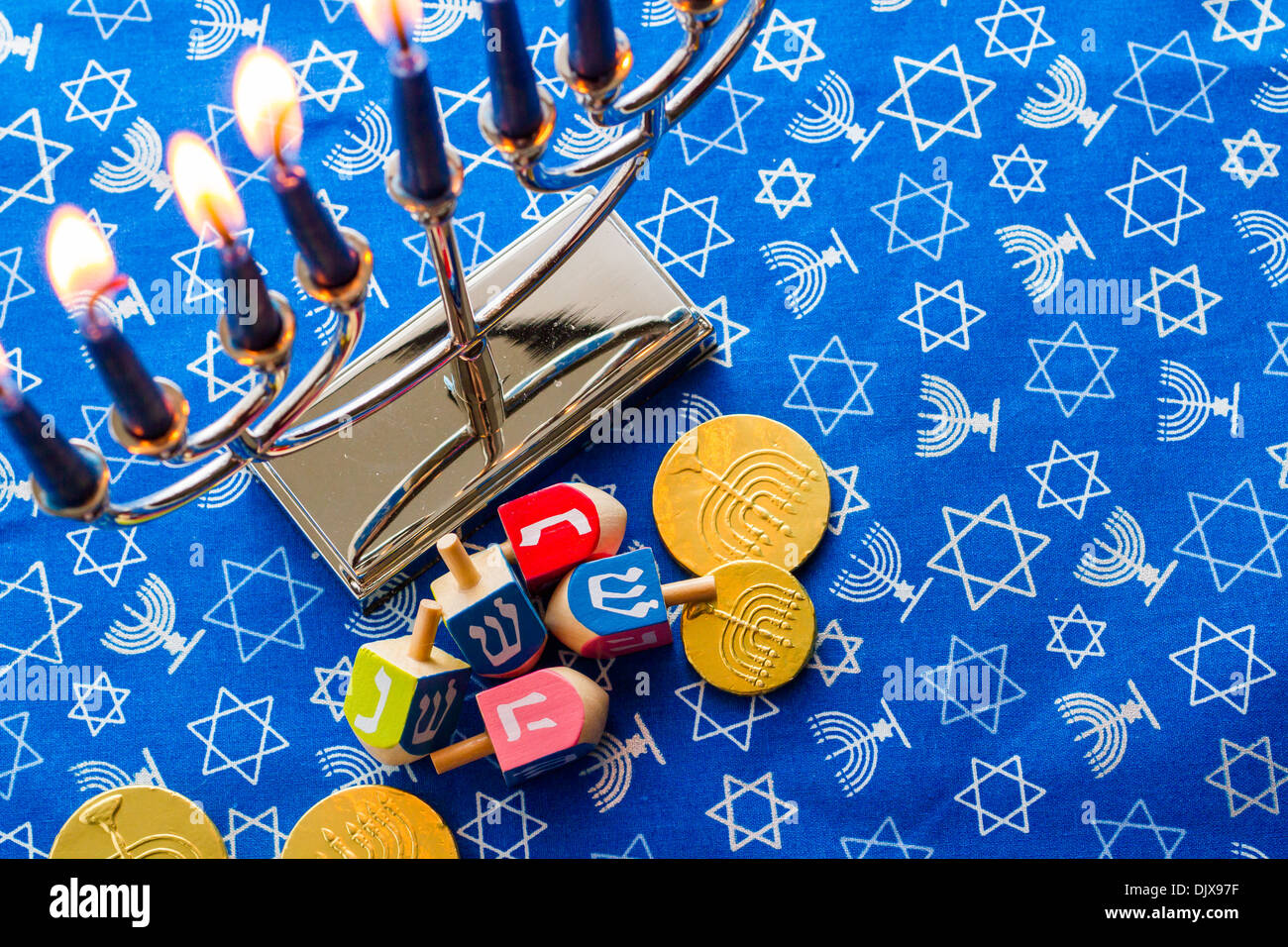 A still life composed of elements of the Jewish Chanukah/Hanukkah ...
