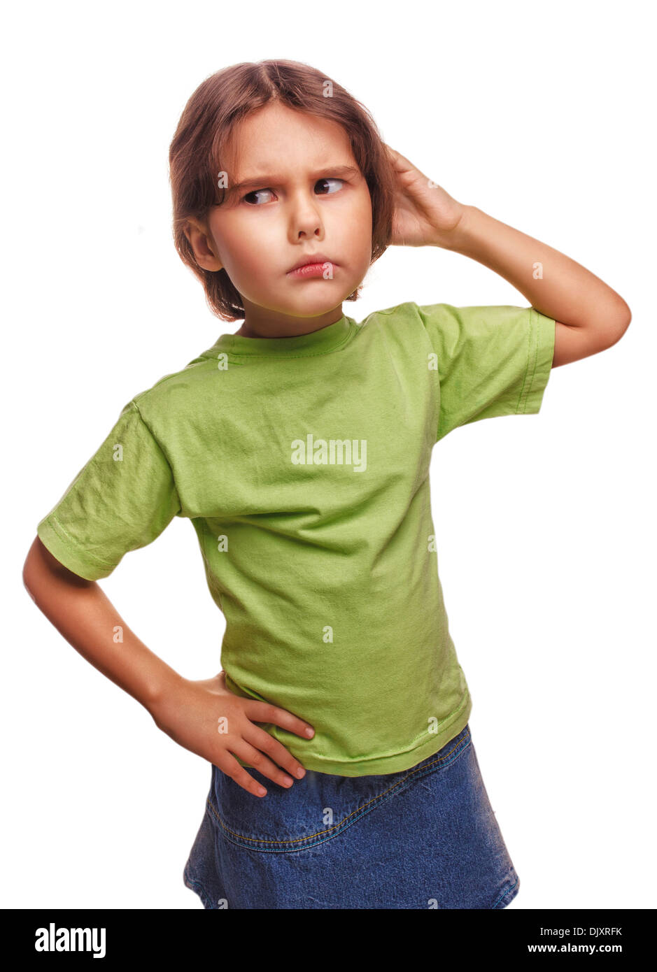 baby girl emotions thinking looking away looking for an idea isolated ...