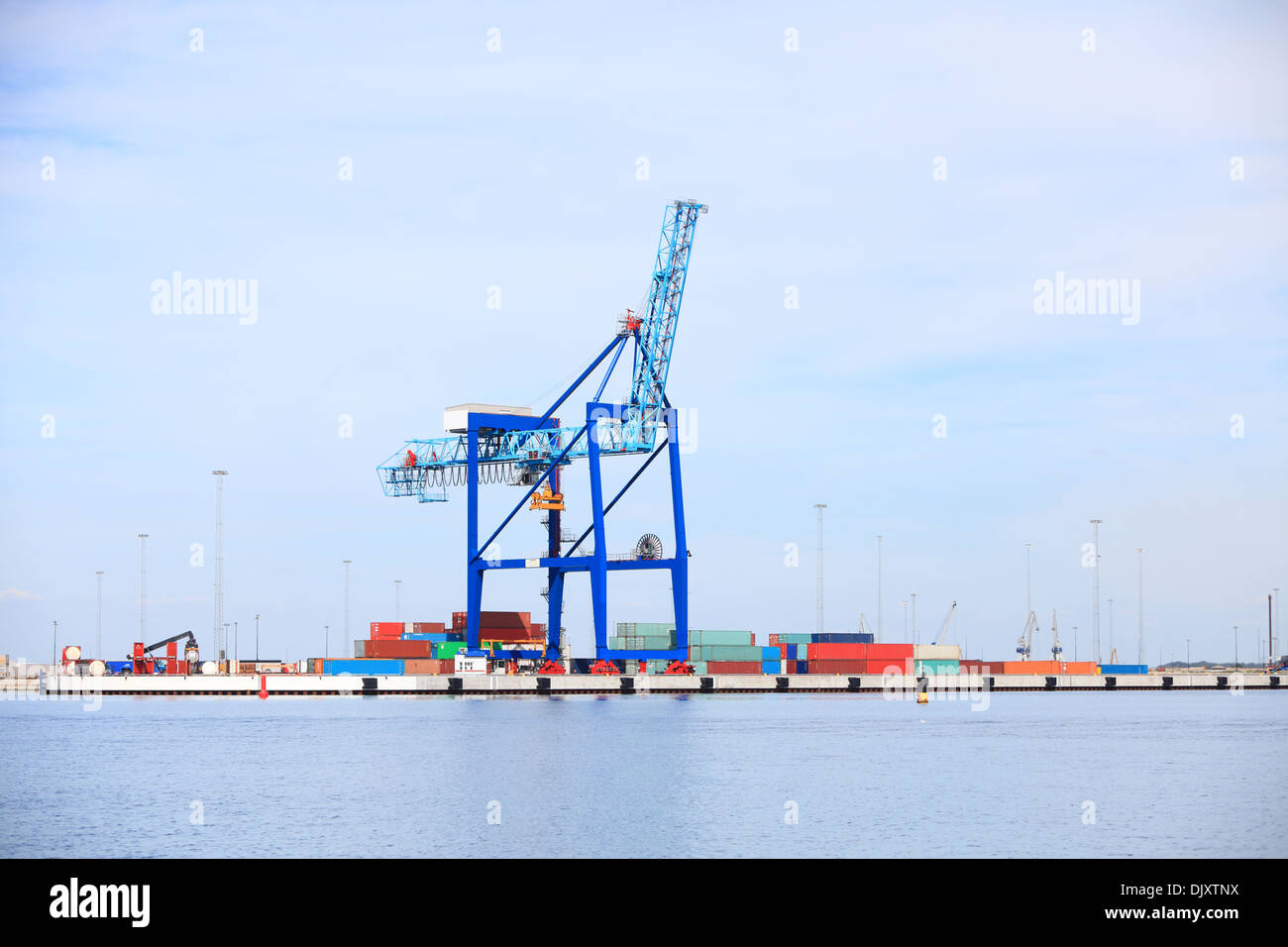 Industrial port cargo crane and containers loading and unloading over ...