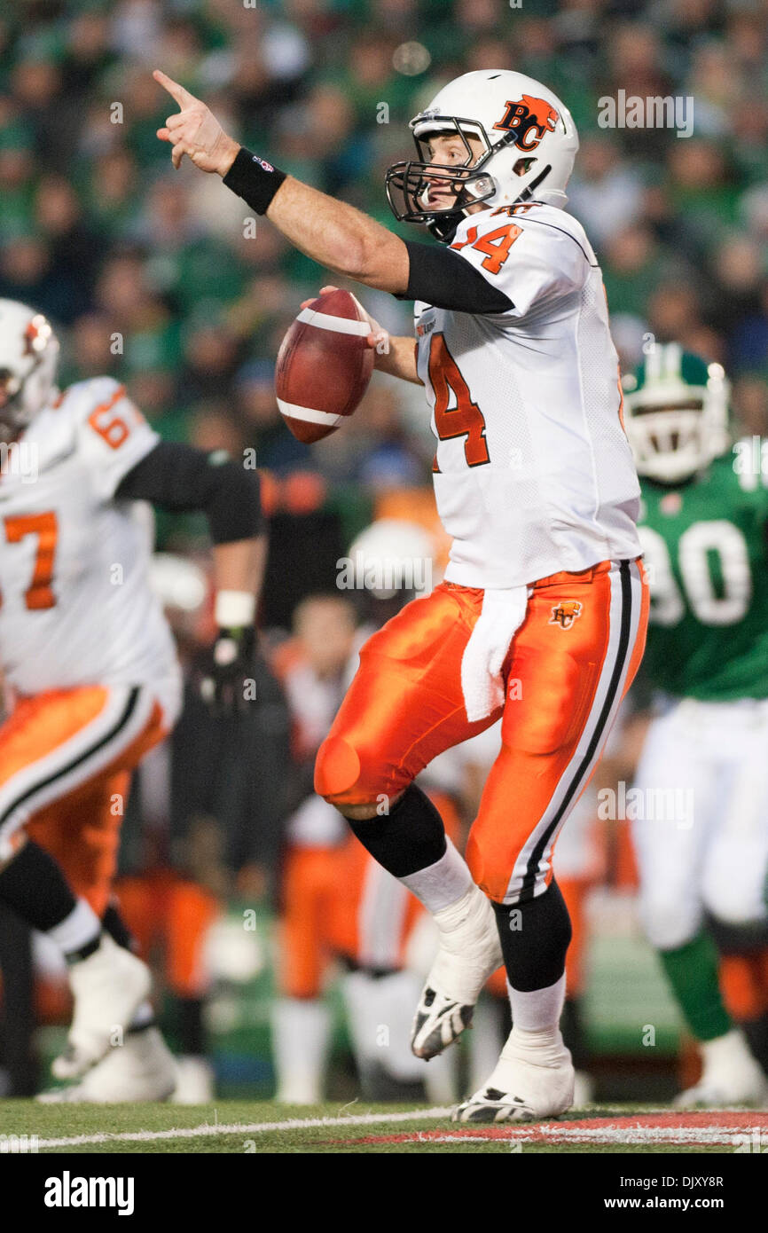 Nov. 14, 2010 - Regina, Saskatchewan, Canada - B.C. Lions quarterback ...
