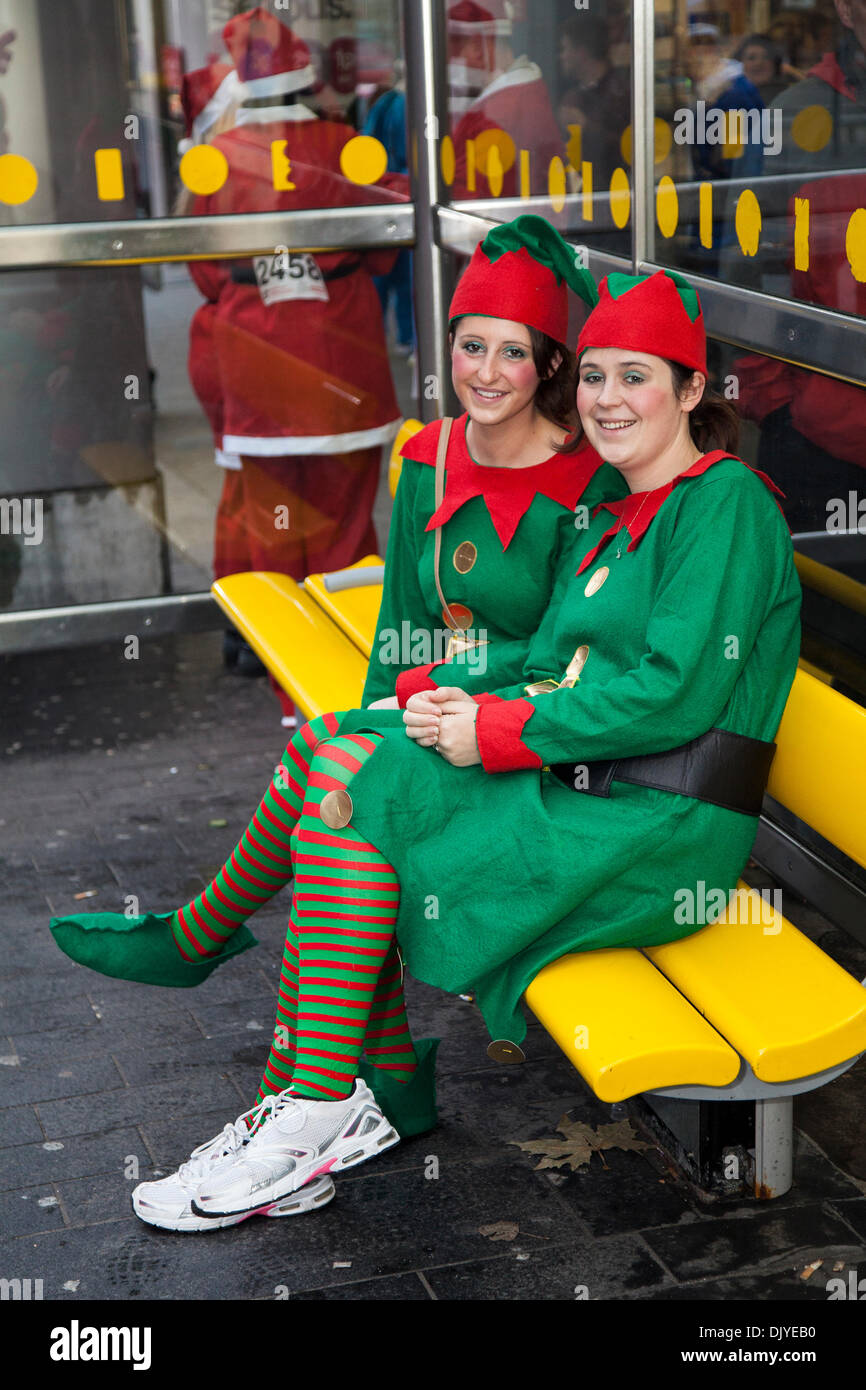 Elves Leanne Robinson and Sara MacKenzie at the Liverpool Santa Dash ...