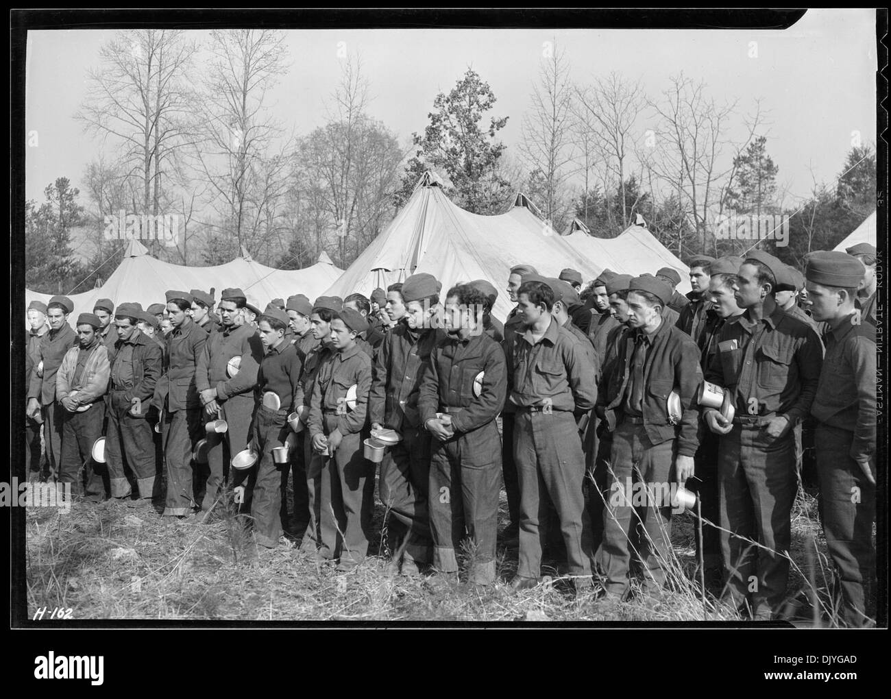 This photograph shows newly-arrived replacements at a CCC Camp ...