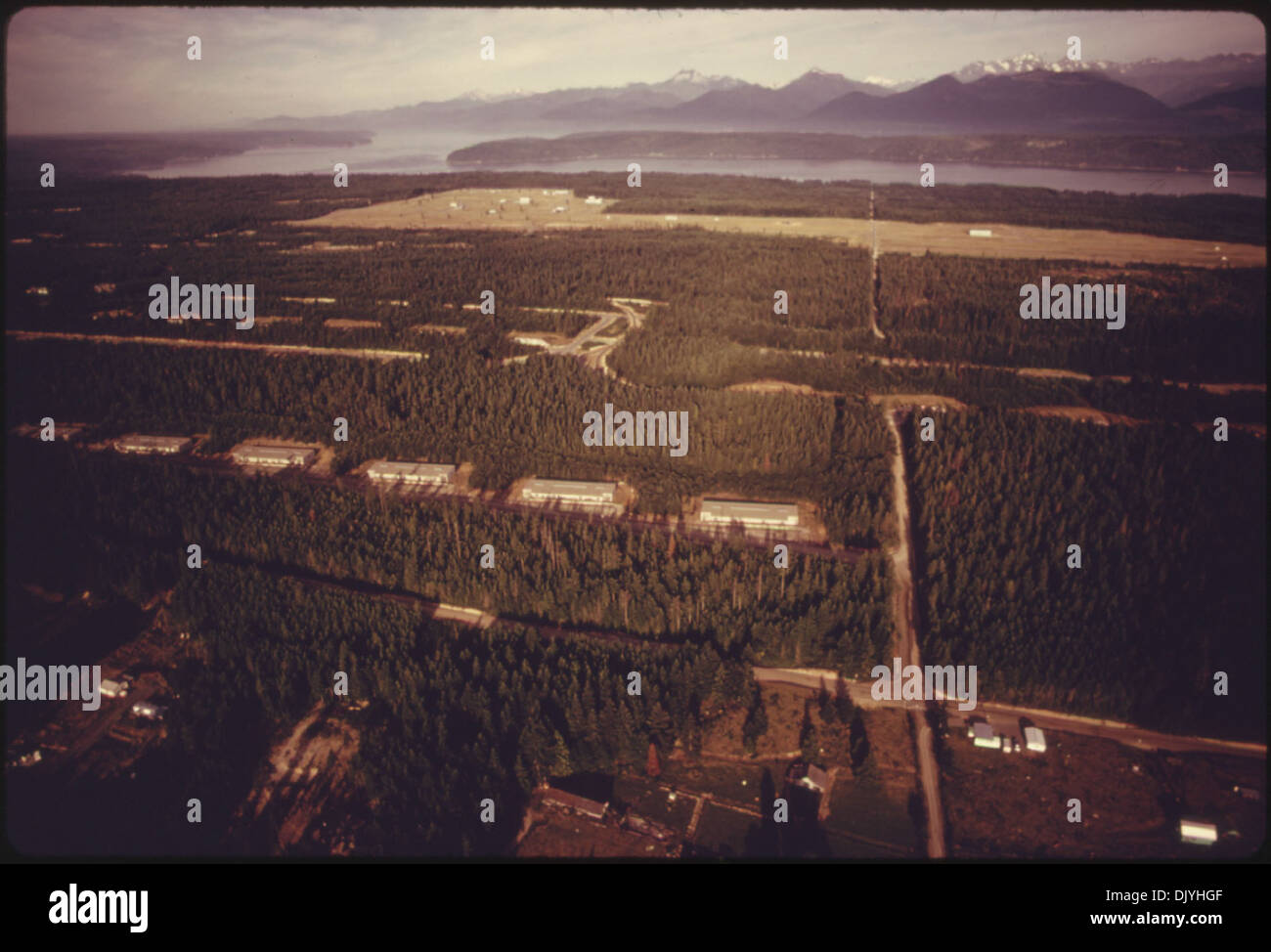 An aerial view of the Bangor Annex in Washington State, showing private ...