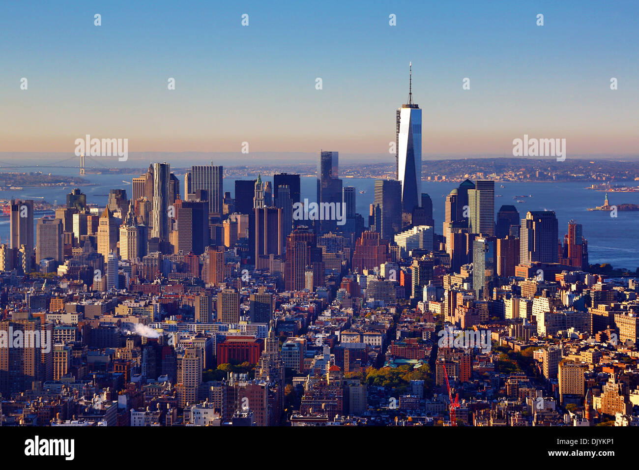 General aerial view of the New York downtown Manhattan city skyline ...