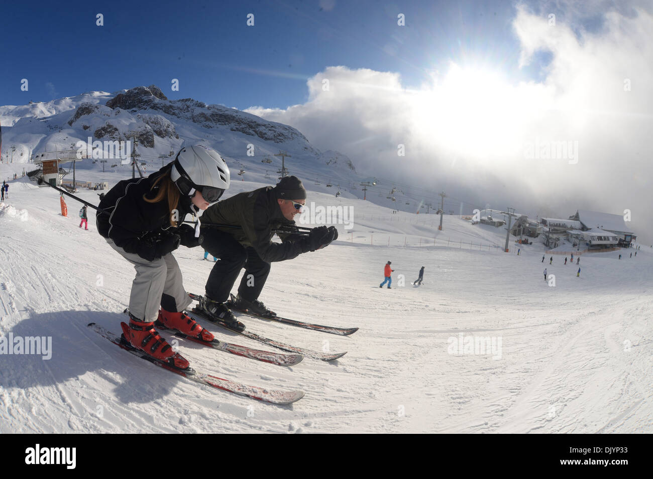Ischgl, Austria. 30th Nov, 2013. Peter Ott and daughter Annika ski ...