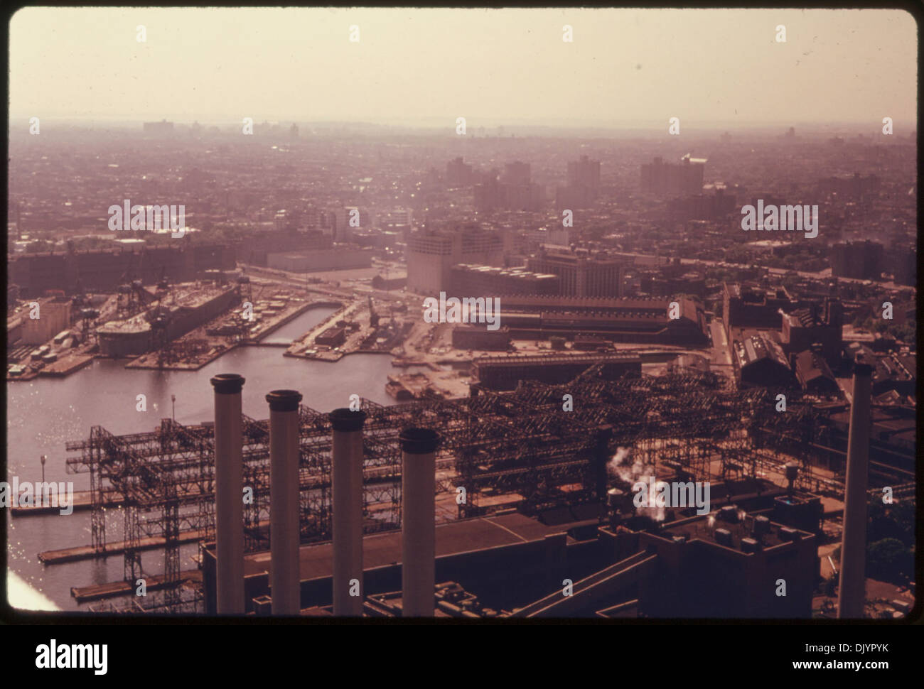 A photograph of the shipyards in Brooklyn, New York, showcasing the ...