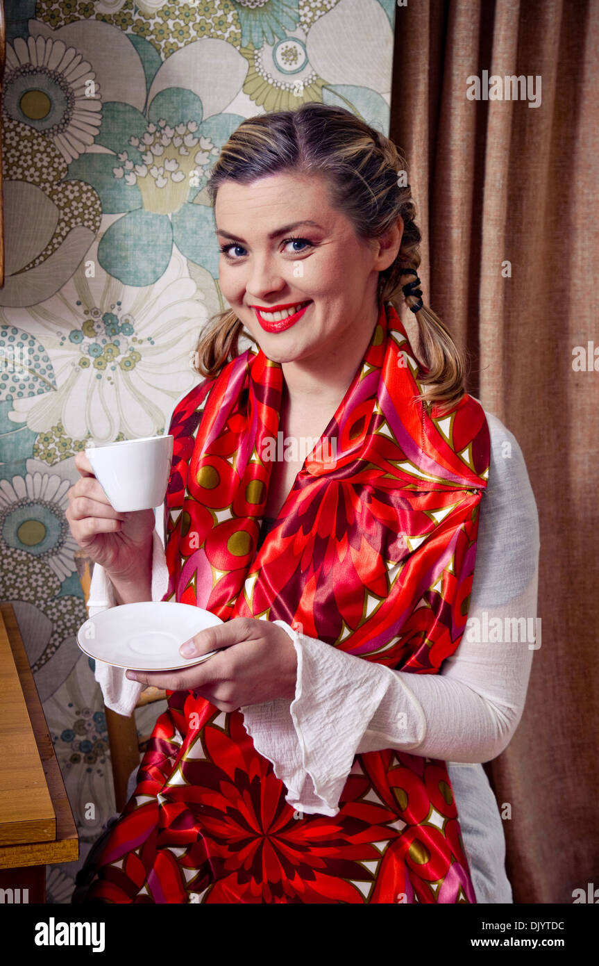 Retro woman drinking hi-res stock photography and images - Alamy