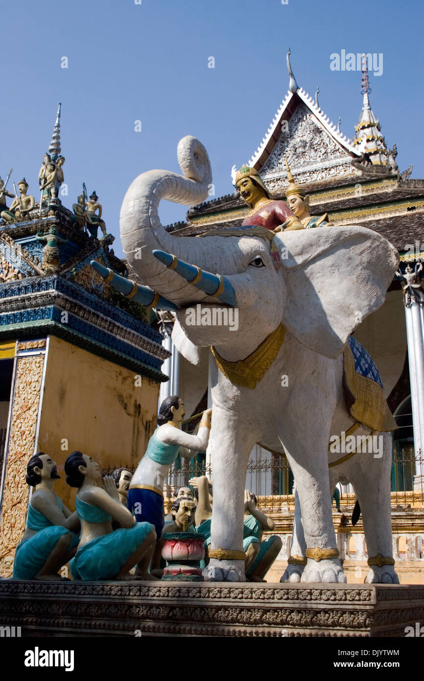 A beautiful Buddhist elephant statue is on display at a Buddhist temple ...