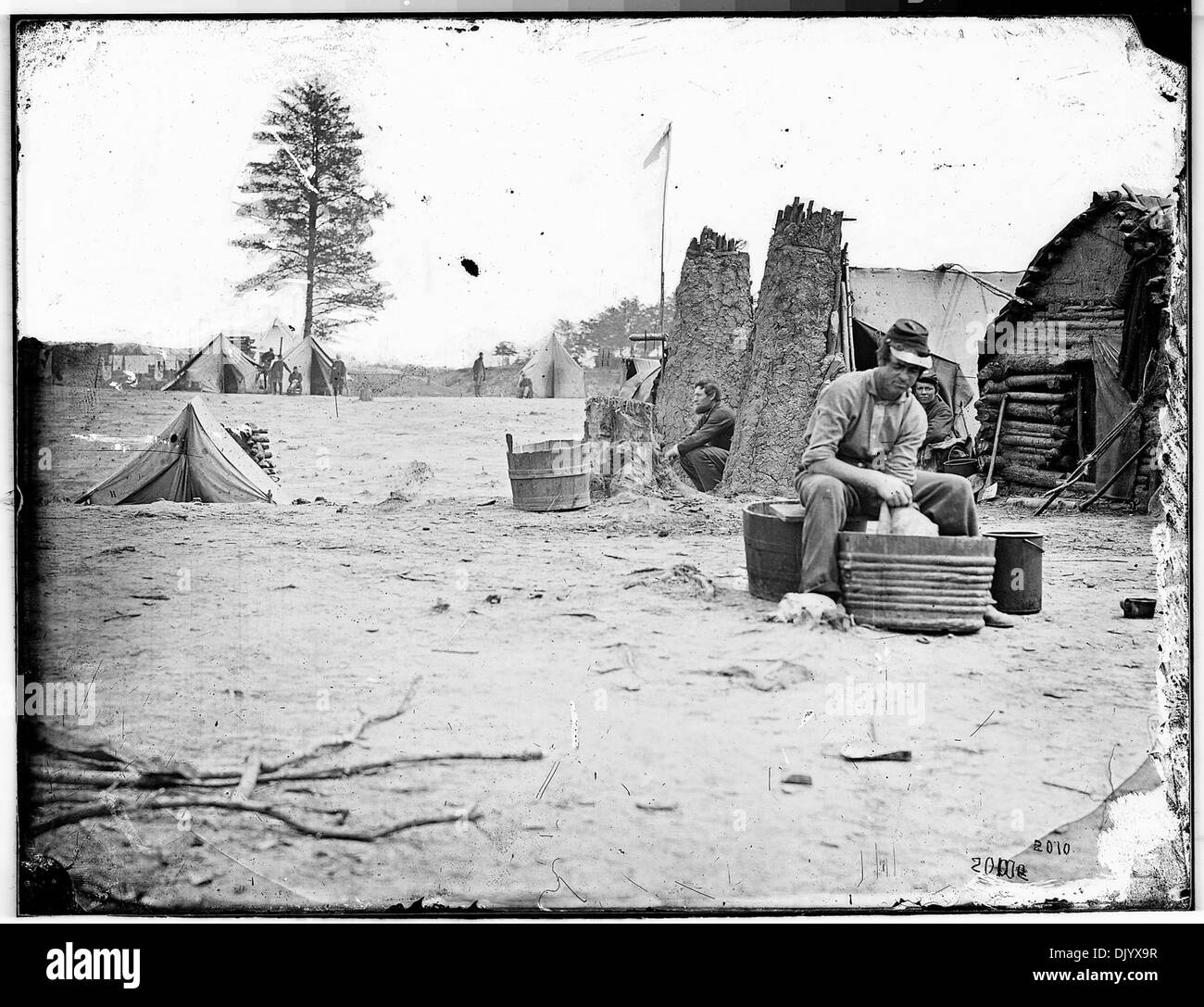 A camp scene from a historical setting, showing the daily life and ...