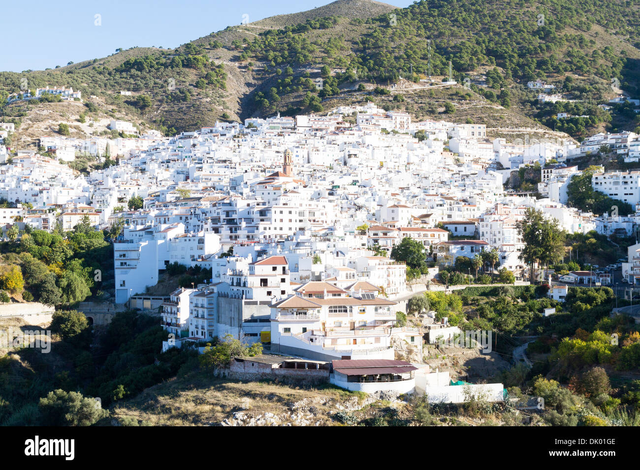 The Spanish hillside white village of Competa on the Costa Del Sol ...
