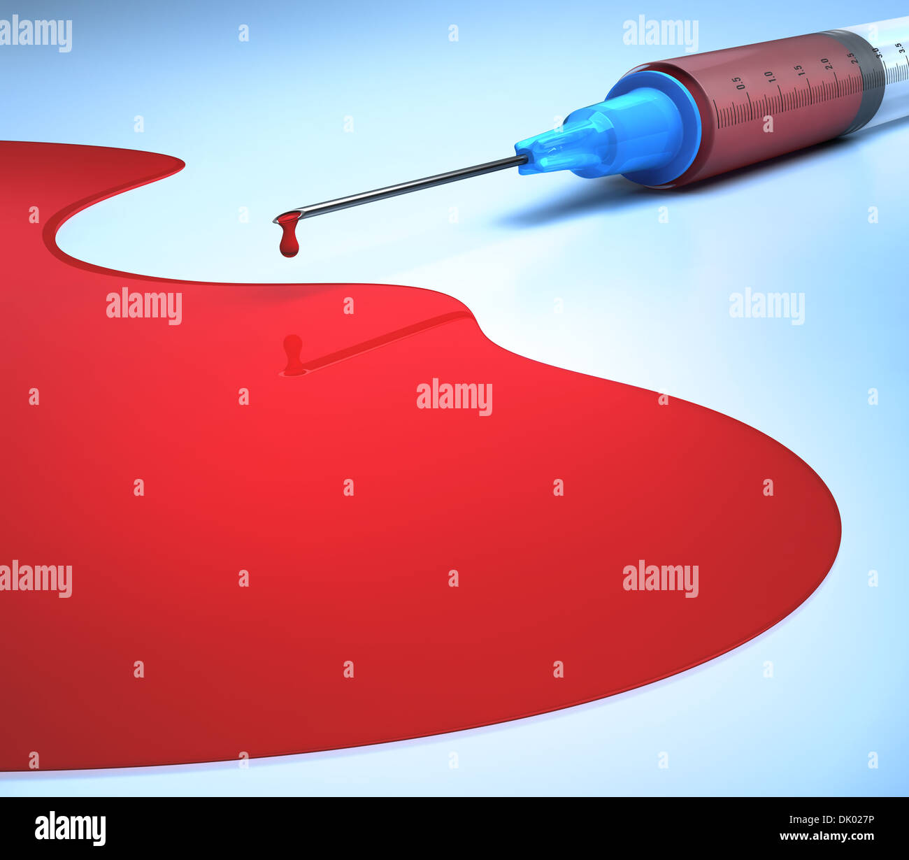 Blood leaking from the needle. Your text on the blood. Clipping path ...