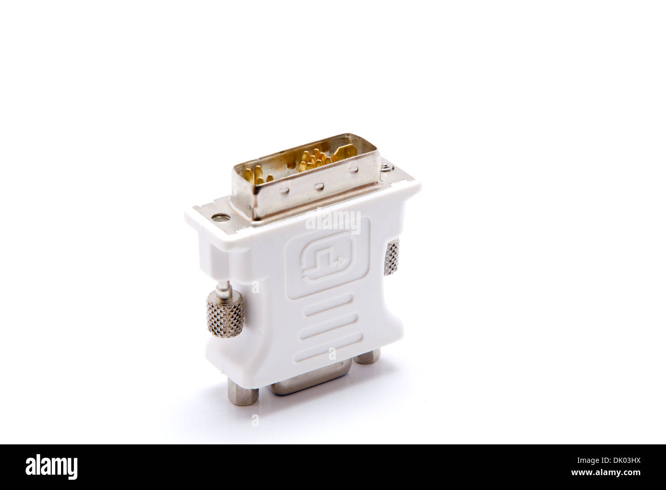 DVI-A to VGA computer video adapter showing the DVI male plug Stock ...