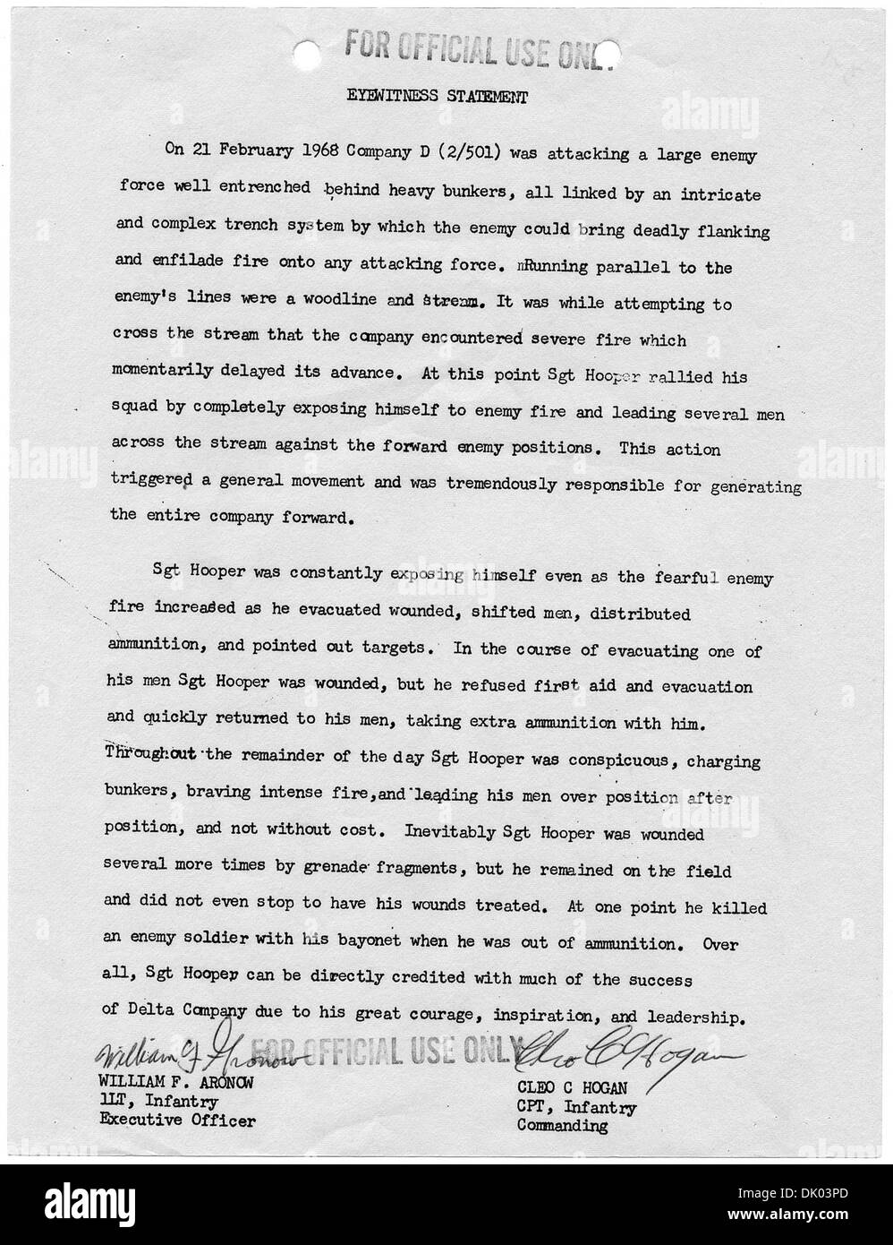 Eyewitness statement of william f aronow and cleo c hogan hi-res stock ...