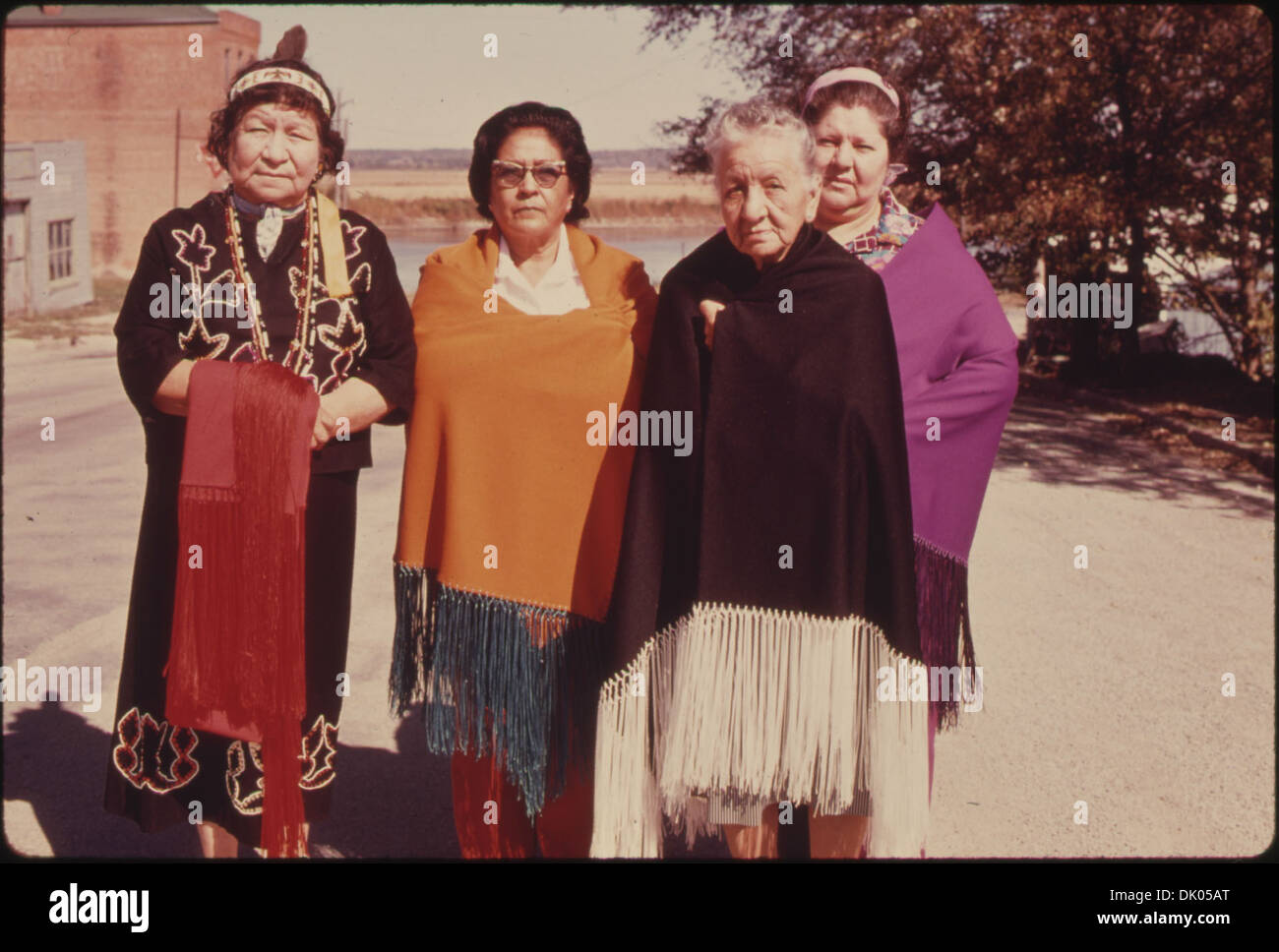 Four women from the Iowa Indian Tribe are seen wearing modern versions ...