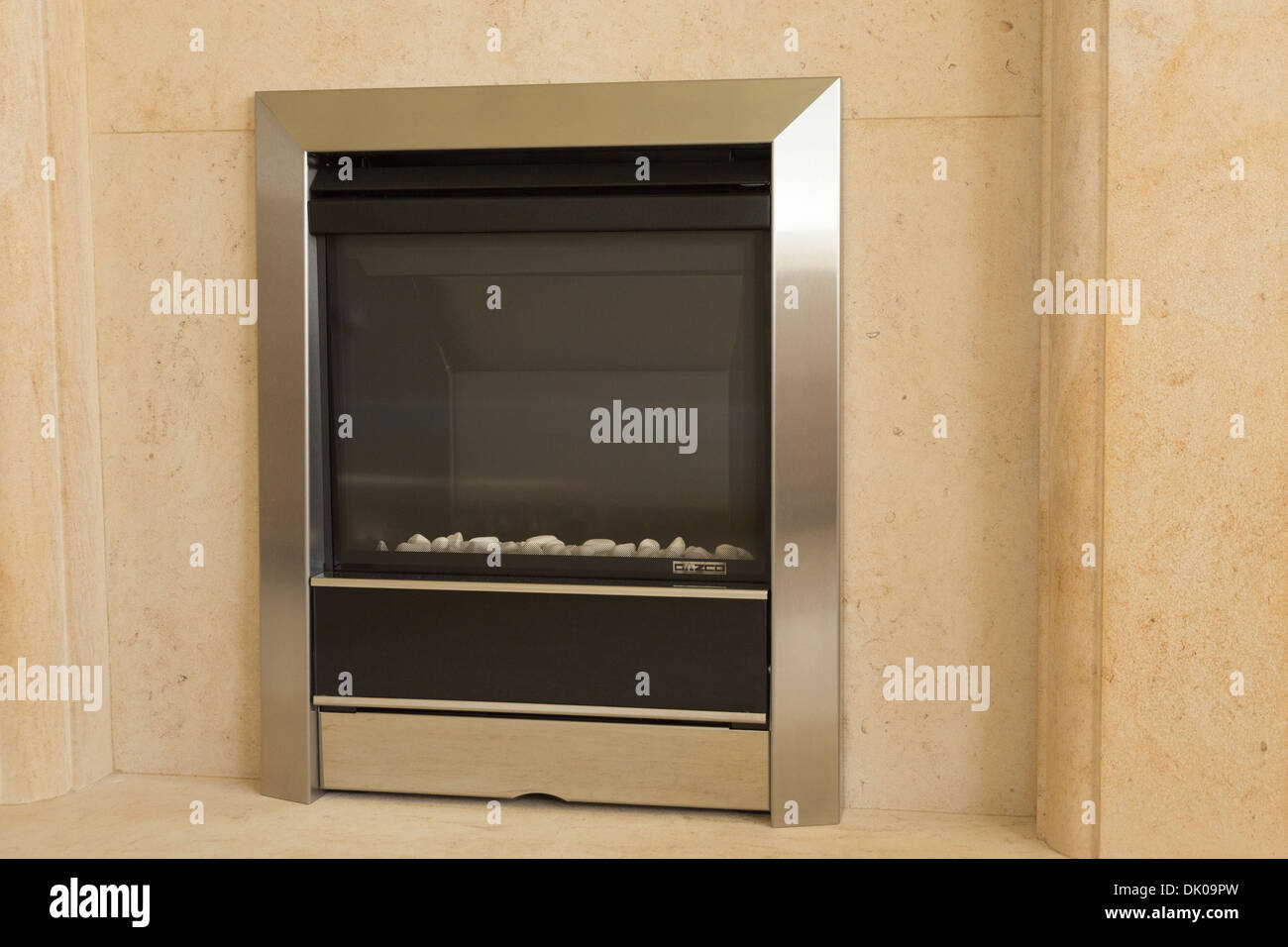Gazco Logic HE gas fire with stainless steel surround, in limestone ...