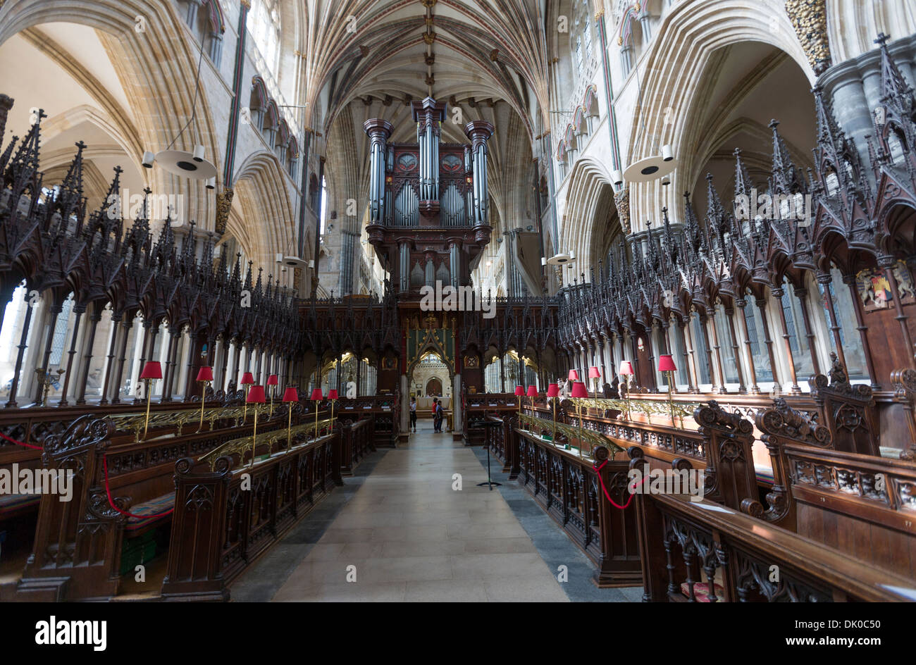 Exeter Cathedral, The Choir looking west Stock Photo - Alamy