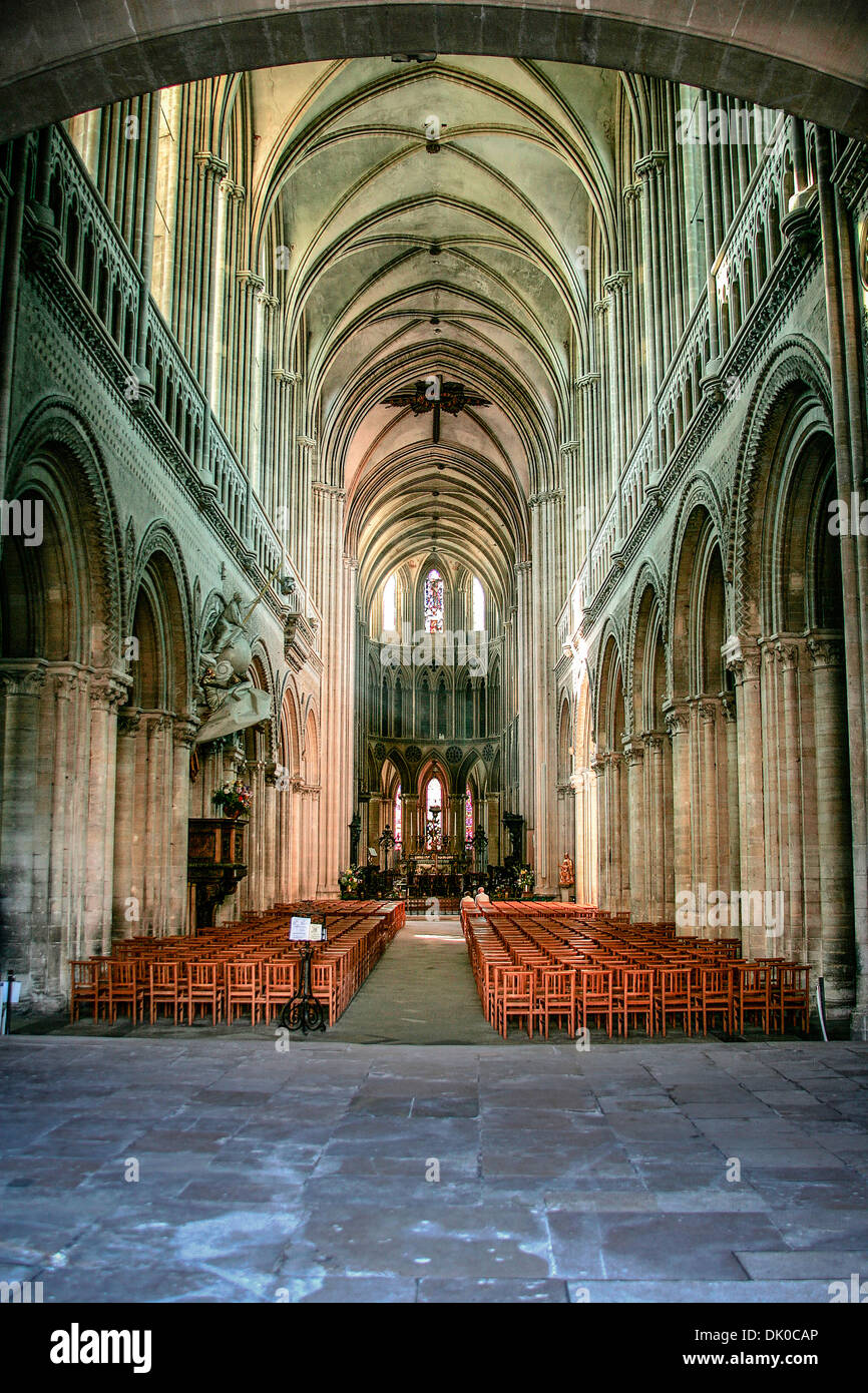 Interior view of the Bayeux Cathedral in the medieval town of Bayeux ...