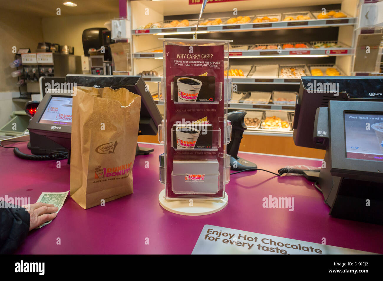 Gift cards on display on the counter of a Dunkin Donuts in New York on ...