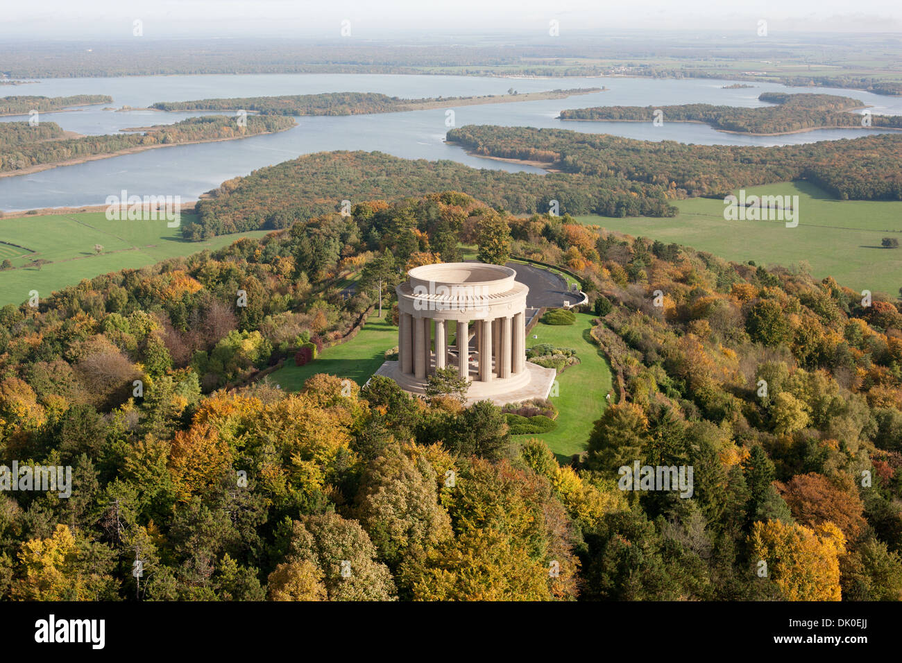 AERIAL VIEW. World War I memorial to U.S. fallen soldiers overlooking ...