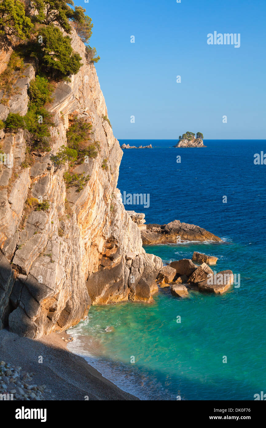 Coastal rocks ans small island in Adriatic Sea, Montenegro Stock Photo ...