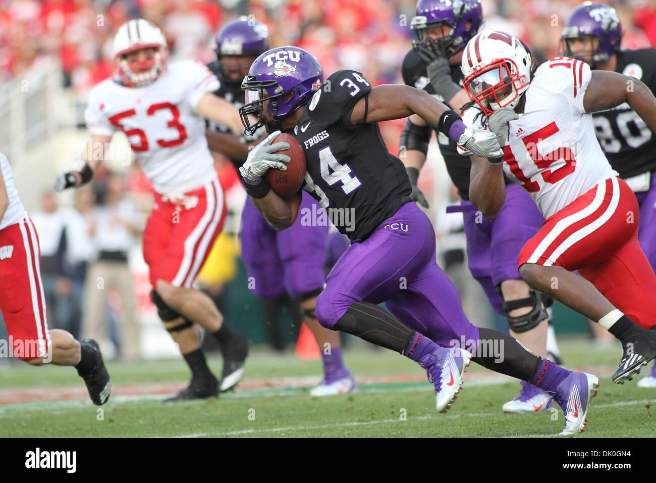 Jan. 1, 2011 - Pasadena, California, U.S - TCU tailback Ed Wesley looks ...