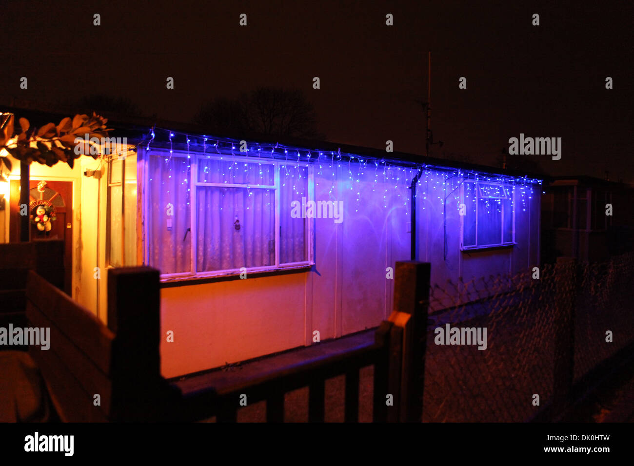 A uni-seco post-war prefab, from 1946, at night on the Excalibur Estate ...