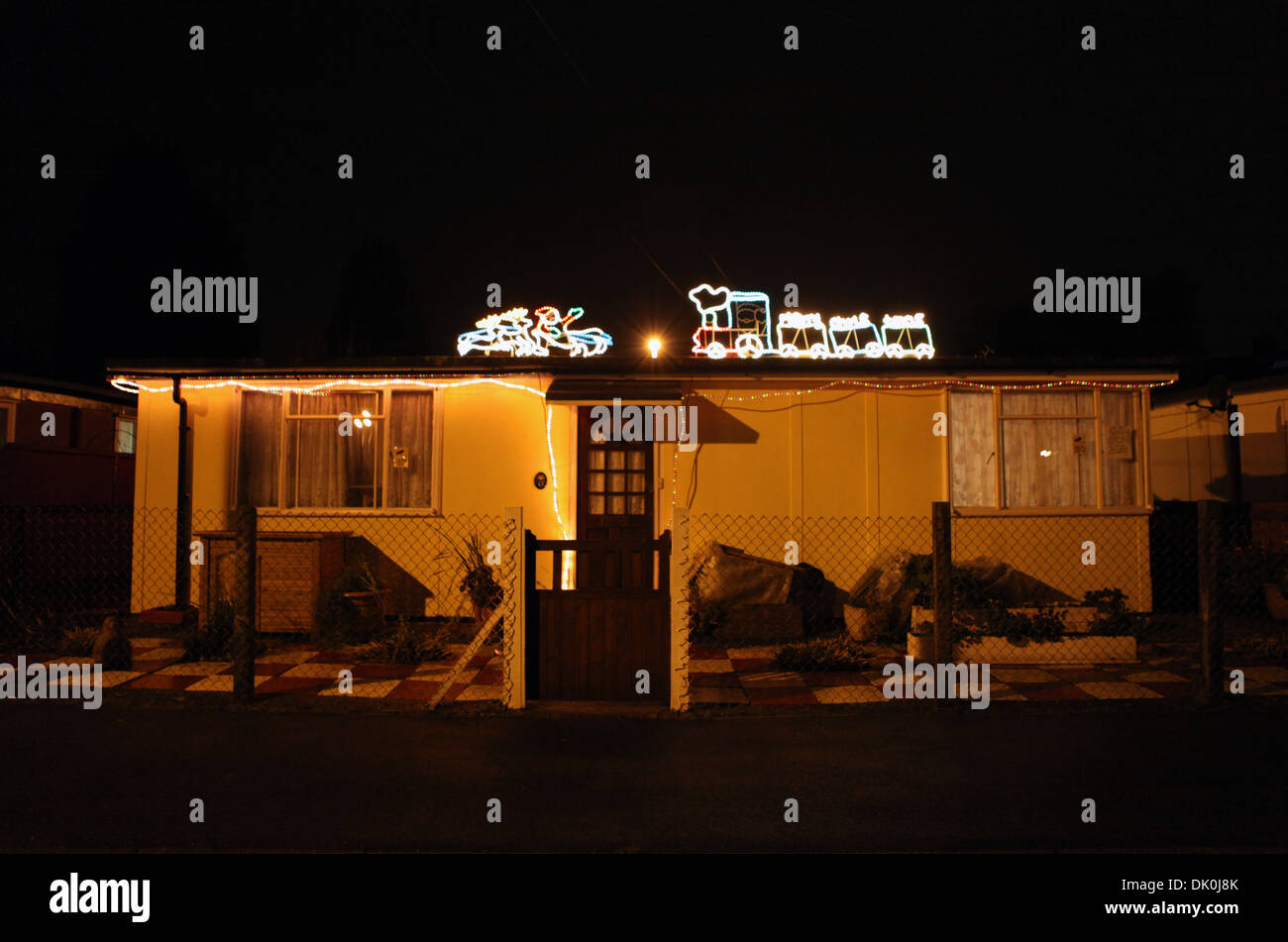 A uni-seco post-war prefab, from 1946, at night on the Excalibur Estate ...