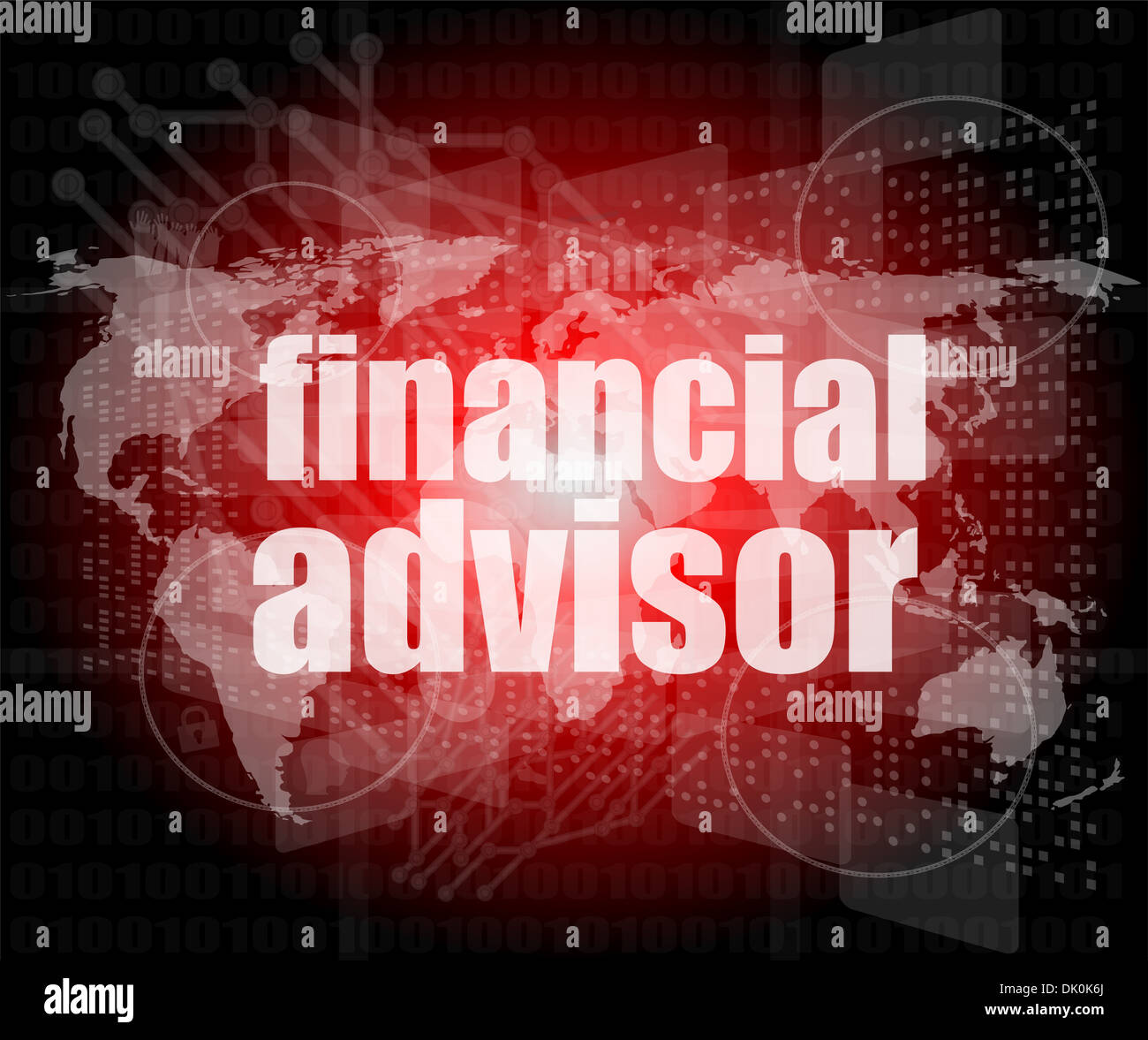 financial advisor word on digital screen, mission control interface hi ...