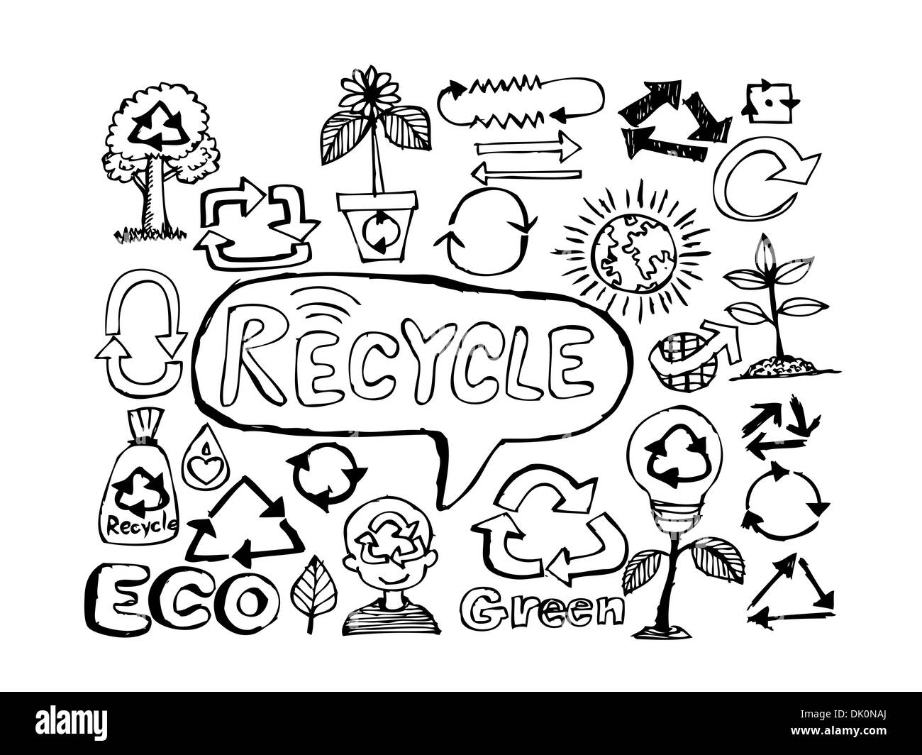 Eco Idea Sketch and Eco friendly Doodles Stock Photo - Alamy
