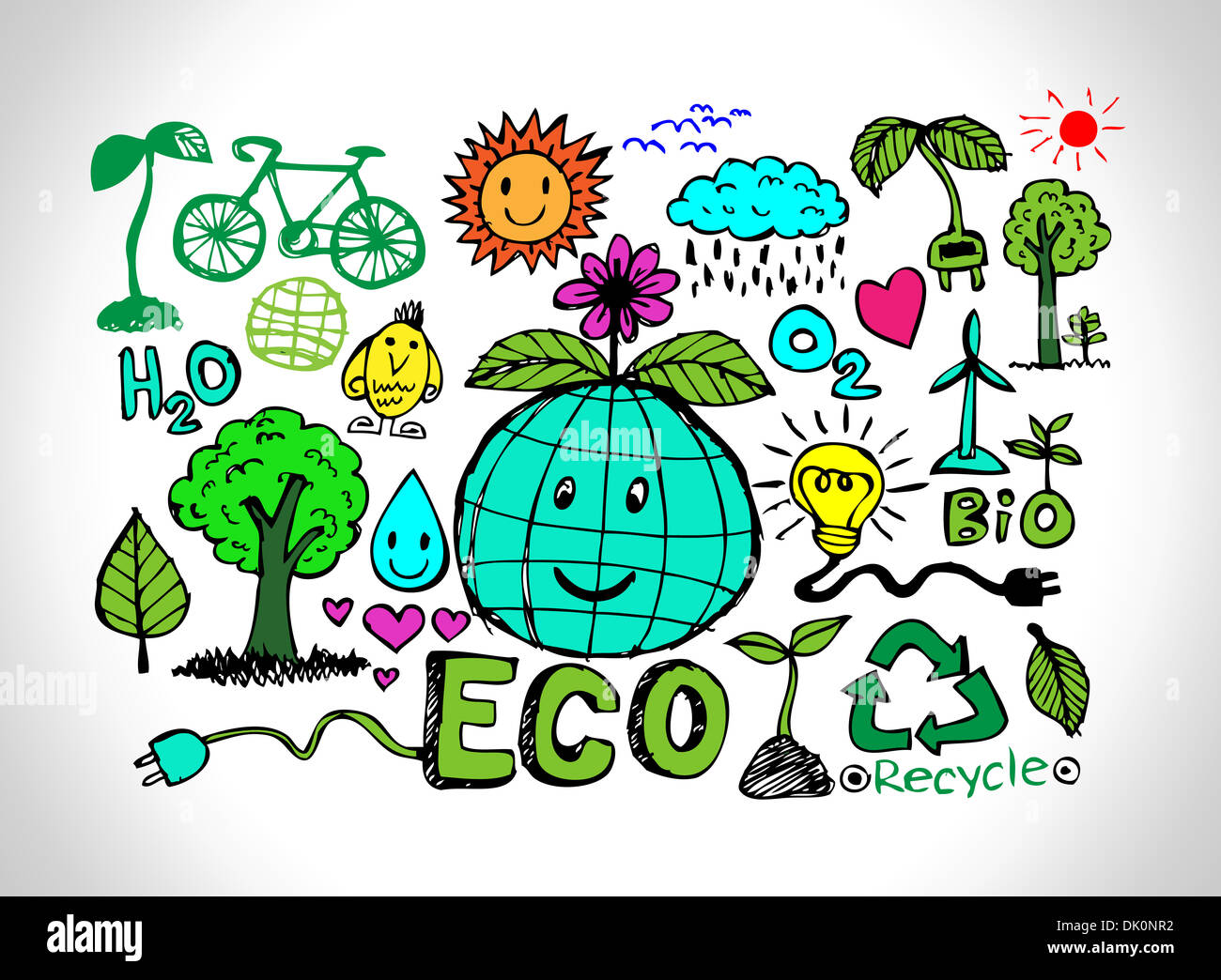 Eco Idea Sketch and Eco friendly Doodles Stock Photo - Alamy