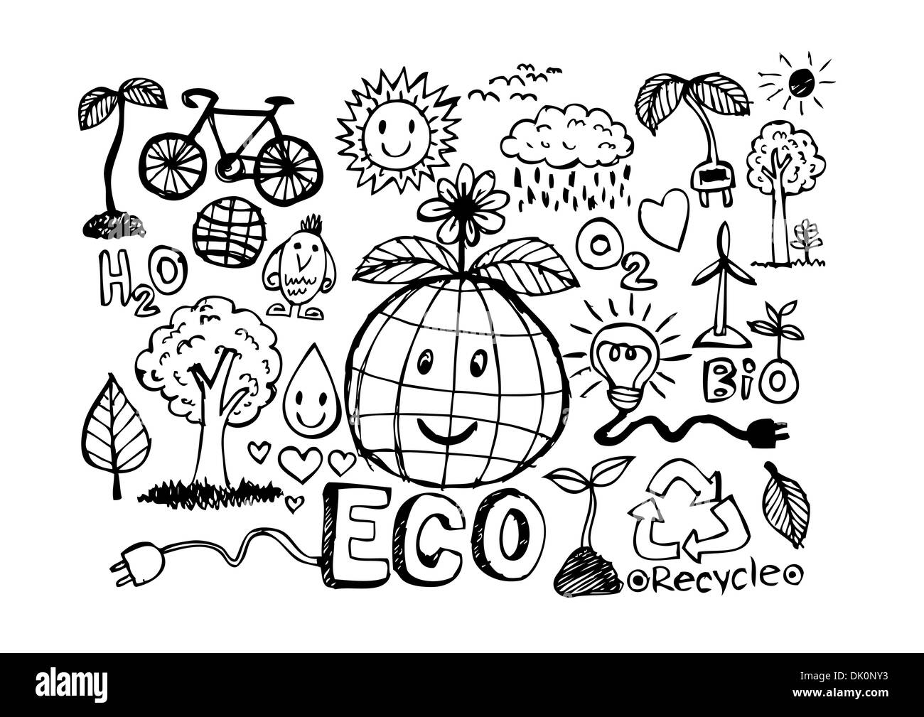 Eco Idea Sketch and Eco friendly Doodles Stock Photo - Alamy