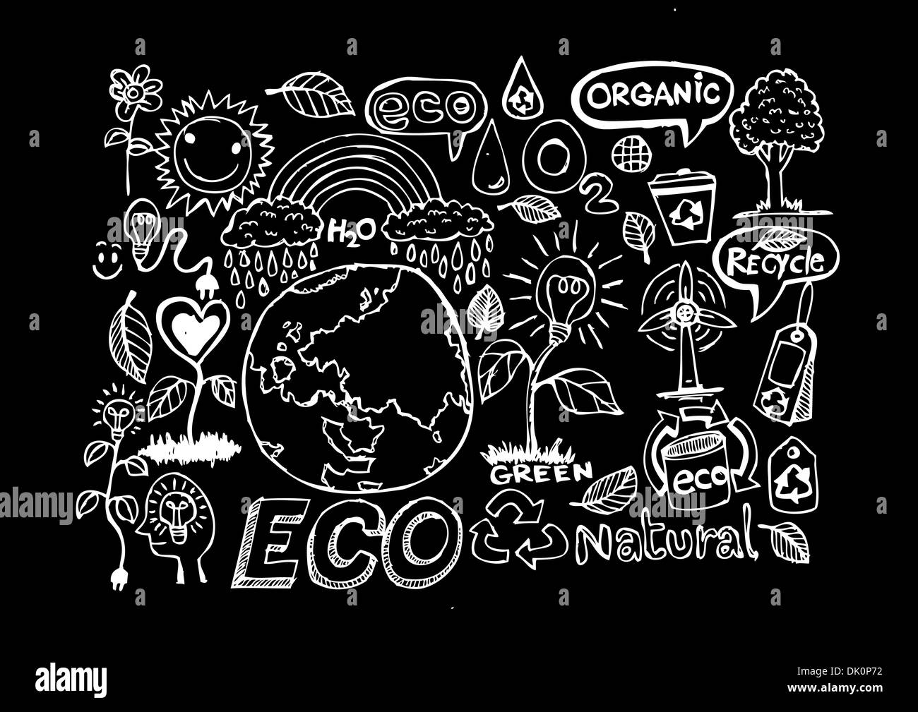Eco Idea Sketch and Eco friendly Doodles Stock Photo - Alamy