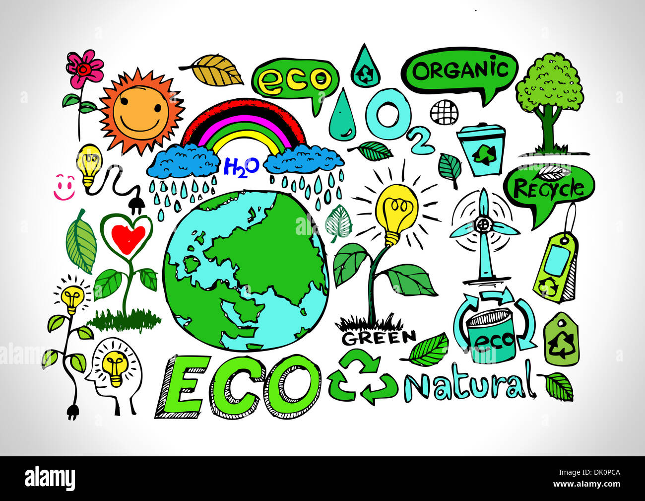 Eco Idea Sketch and Eco friendly Doodles Stock Photo - Alamy