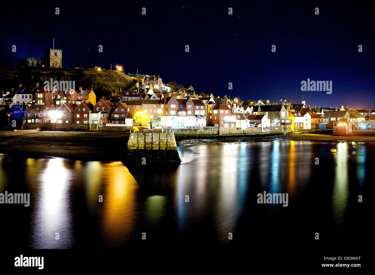 The pretty North Yorkshire, UK harbour town of Whitby, photographed at ...