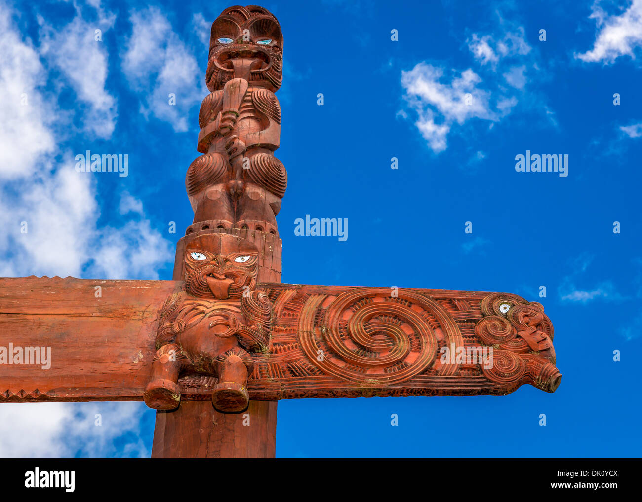 Maori carvings, Hamilton Gardens, Hamilton, Waikato region, New Zealand ...