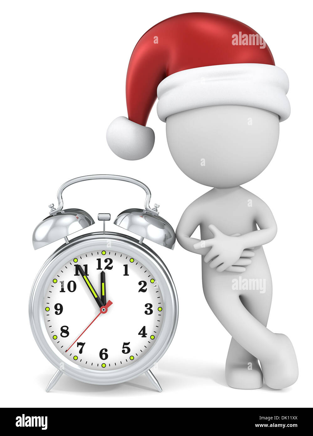 Christmas time. Dude the Santa Claus pointing at clock at 5 to 12 Stock ...