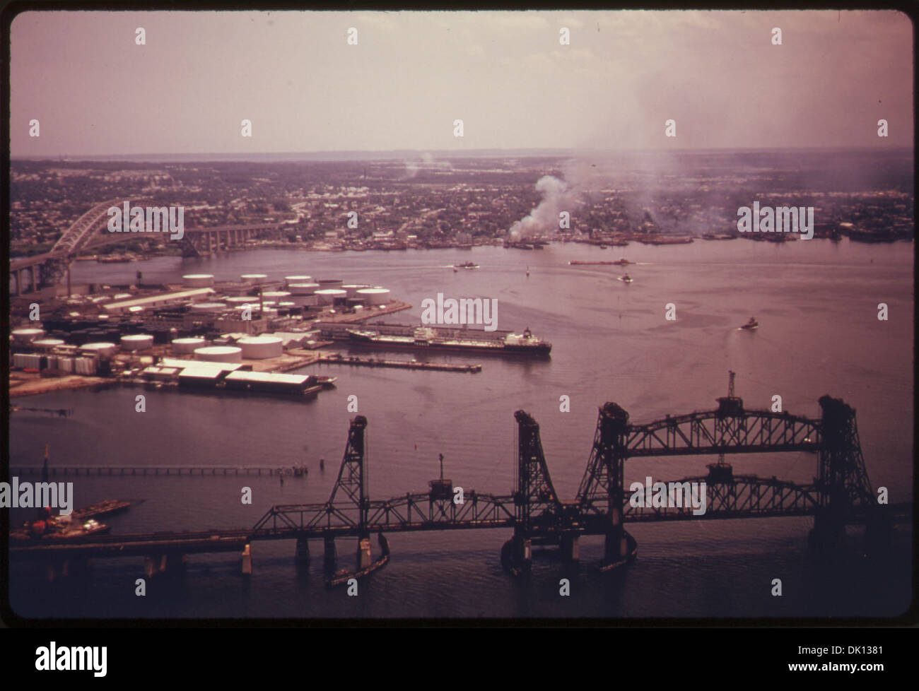 Newark Bay, New Jersey, is surrounded by land areas, rivers, and ...