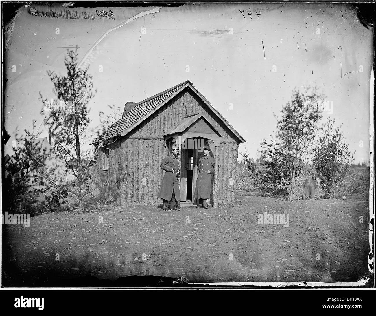 The photograph shows an officers' winter hut, likely used during a ...