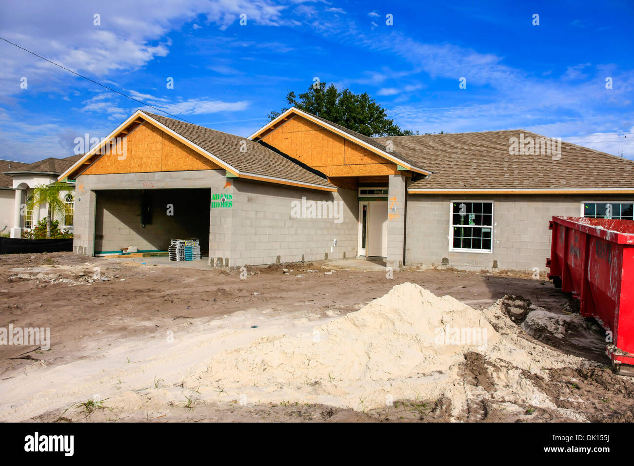 New construction of a Florida home using wood and brick Stock Photo - Alamy