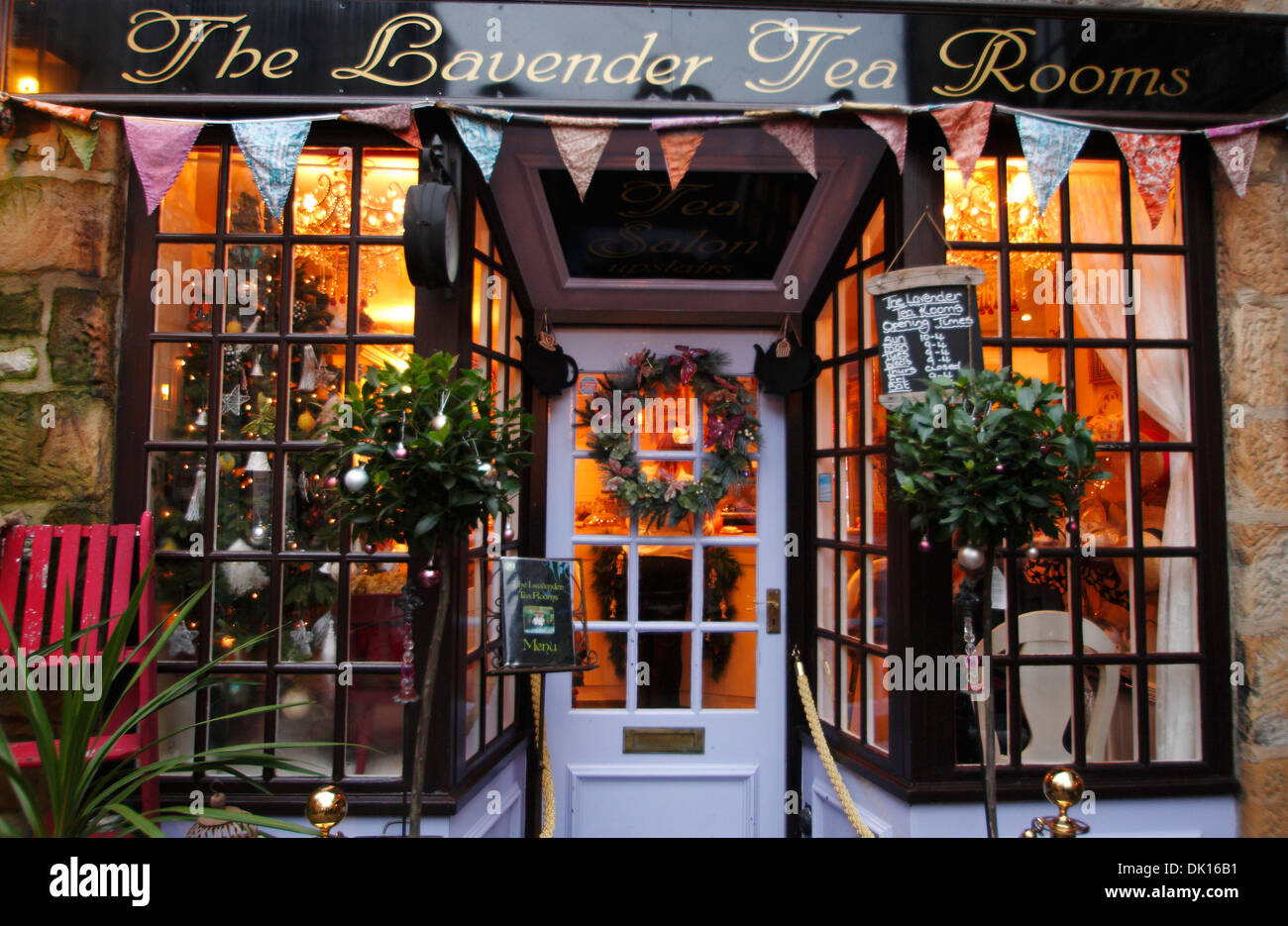 Exterior frontage of the Lavender Tea Rooms decorated for Christmas ...