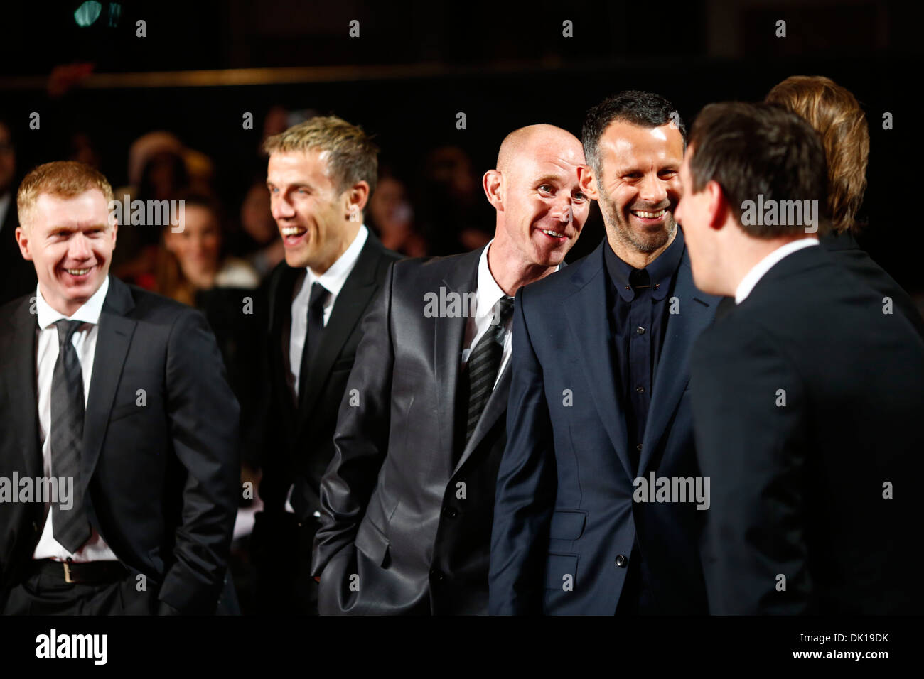 (L to R) Paul Scholes, Phil Neville, Ryan Giggs (still playing ), Nicky ...