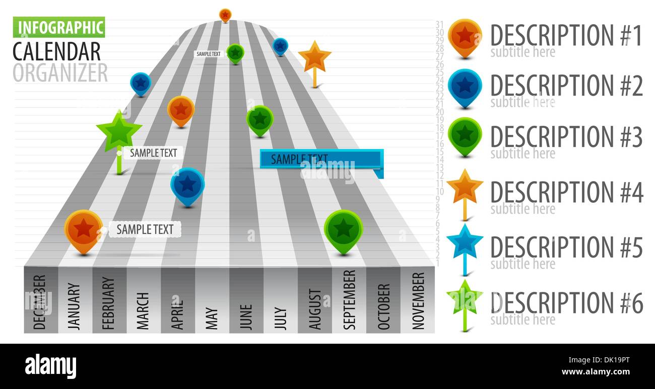 Infographic. Calendar organizer like a time line with tags Stock Vector ...