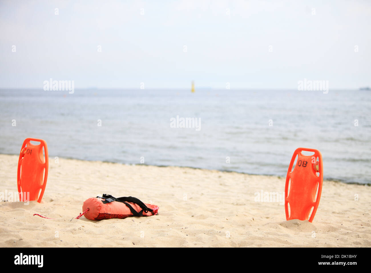 Beach life-saving. Lifeguard rescue equipment orange preserver tool ...