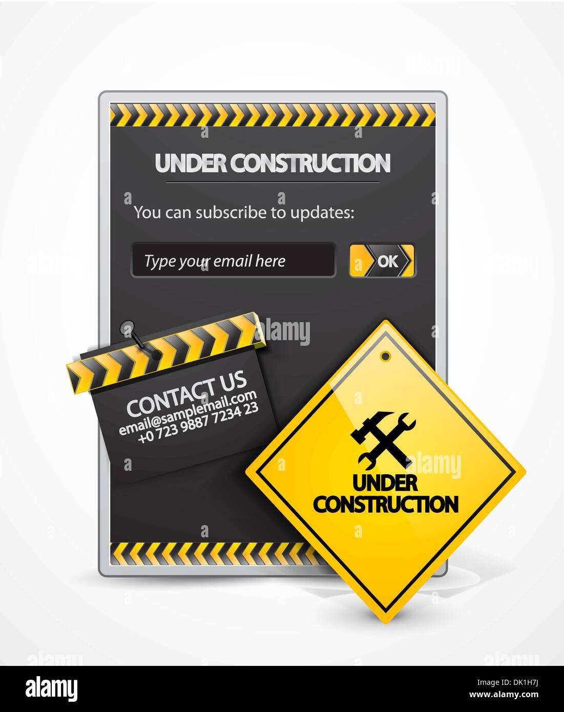 Vector illustration with under construction sign and web box Stock ...